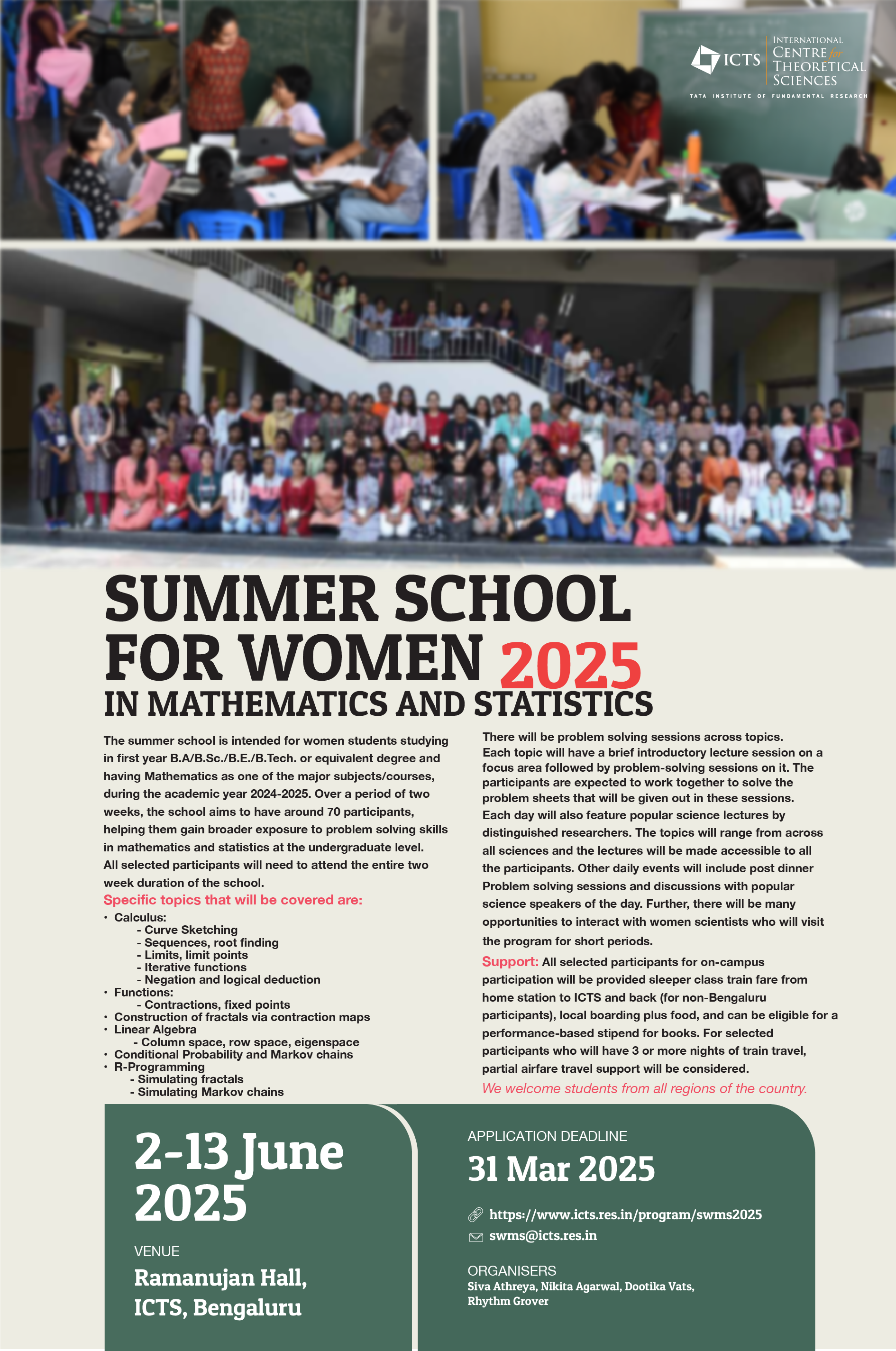 Summer School for Women in Mathematics and Statistics | ICTS